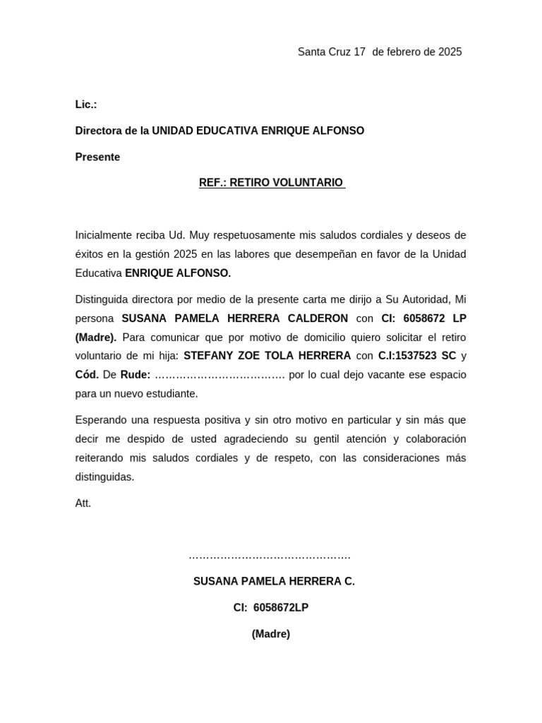 Carta de Retiro FFFFF | PDF