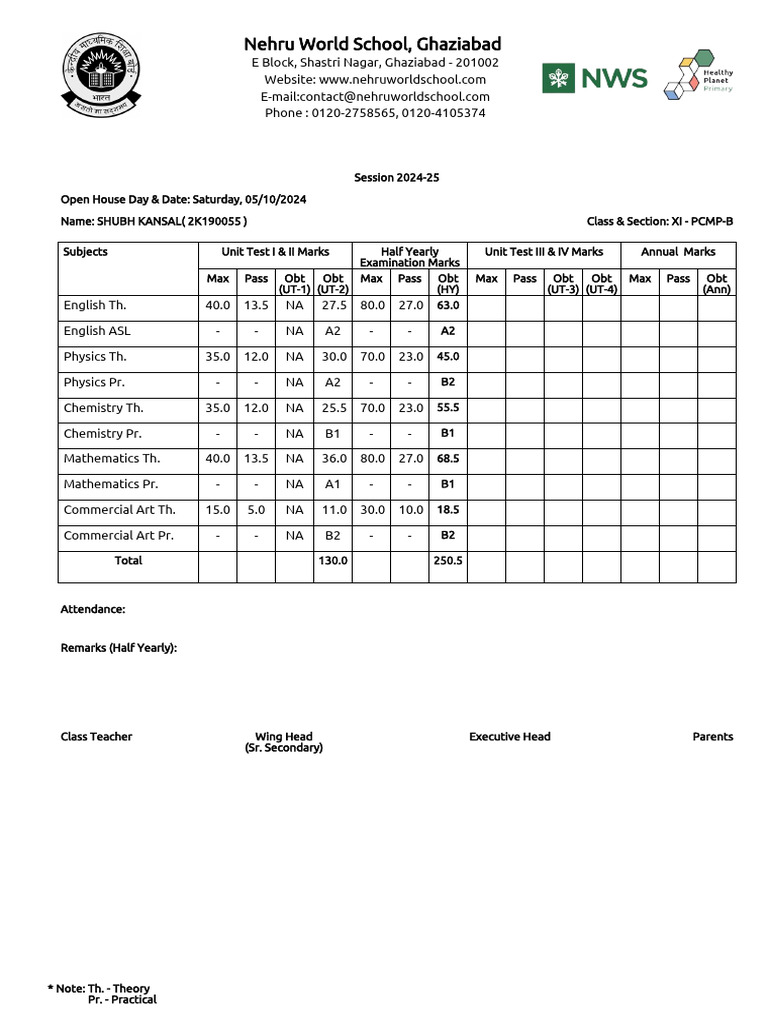 Half Yearly Exam Progress Report | PDF