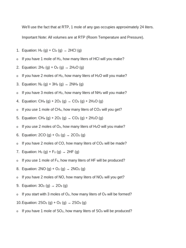 Mole-to-Volume Calculations at RTP | PDF
