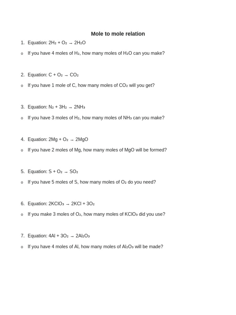Stoichiometry Mole Calculations Guide | PDF