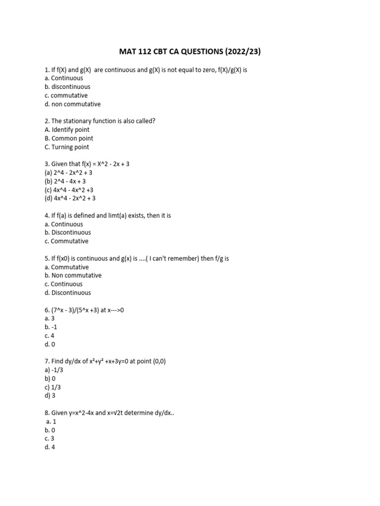 MAT112 Exam PQ (Edward Cares) | PDF | Function (Mathematics) | Analysis