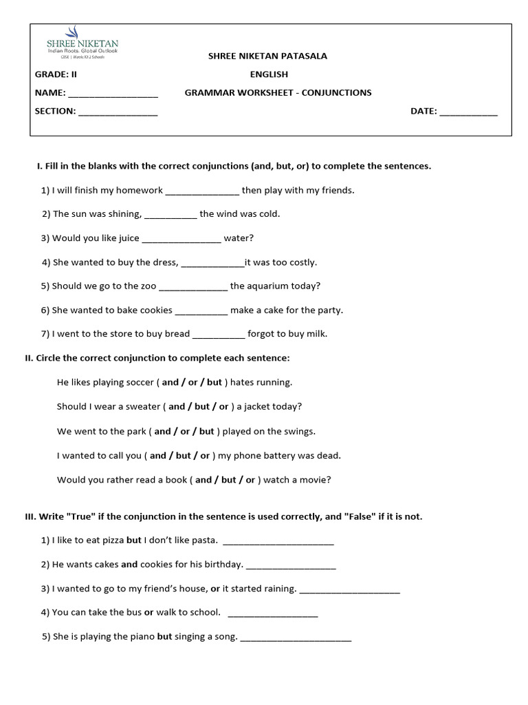 G2 ENG PWS1 Conjunctions | PDF