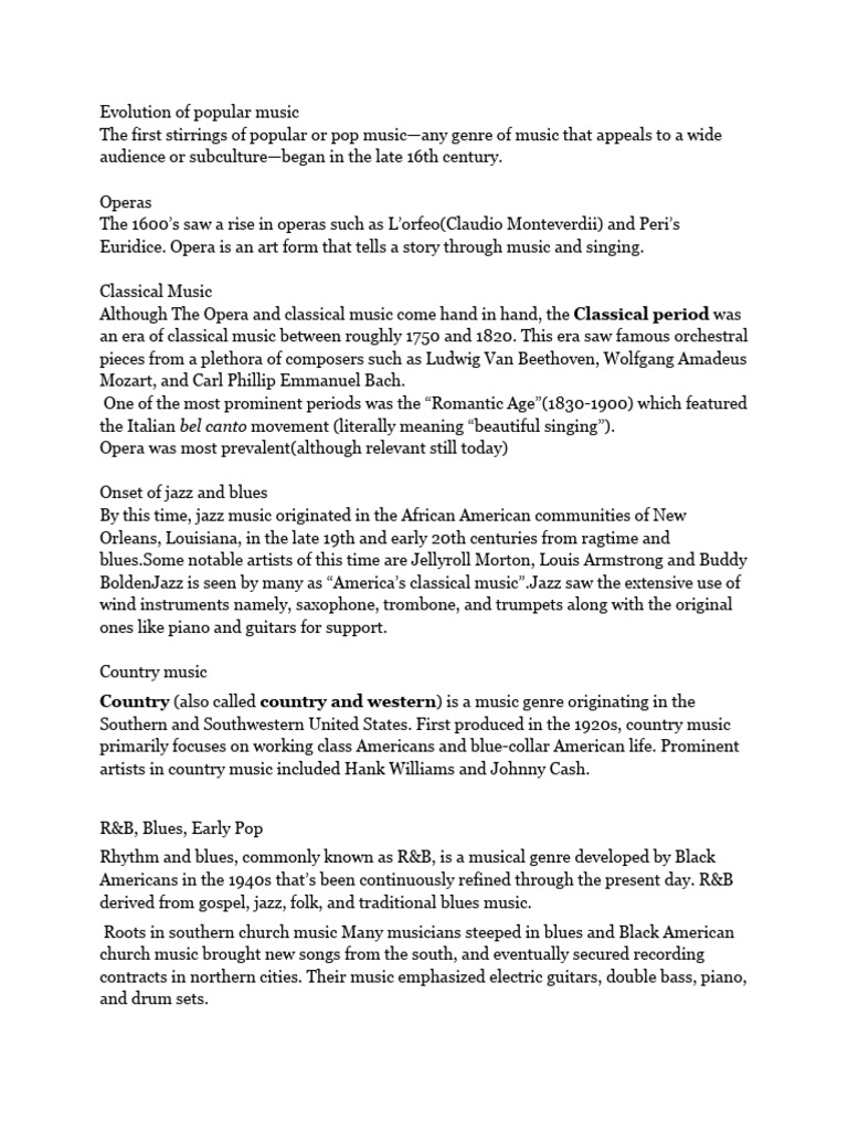 History of Popular Music Evolution | PDF | Classical Music | Rock Music