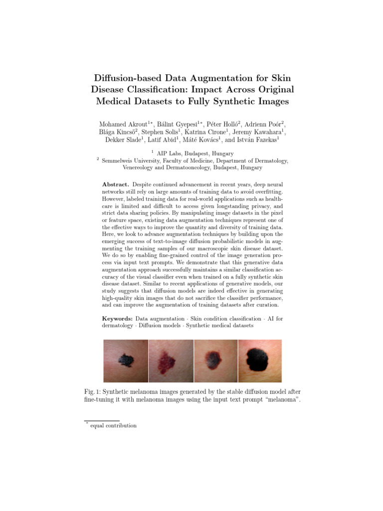 Diffusion-Based Data Augmentation For Skin | PDF | Machine Learning | Artificial Intelligence
