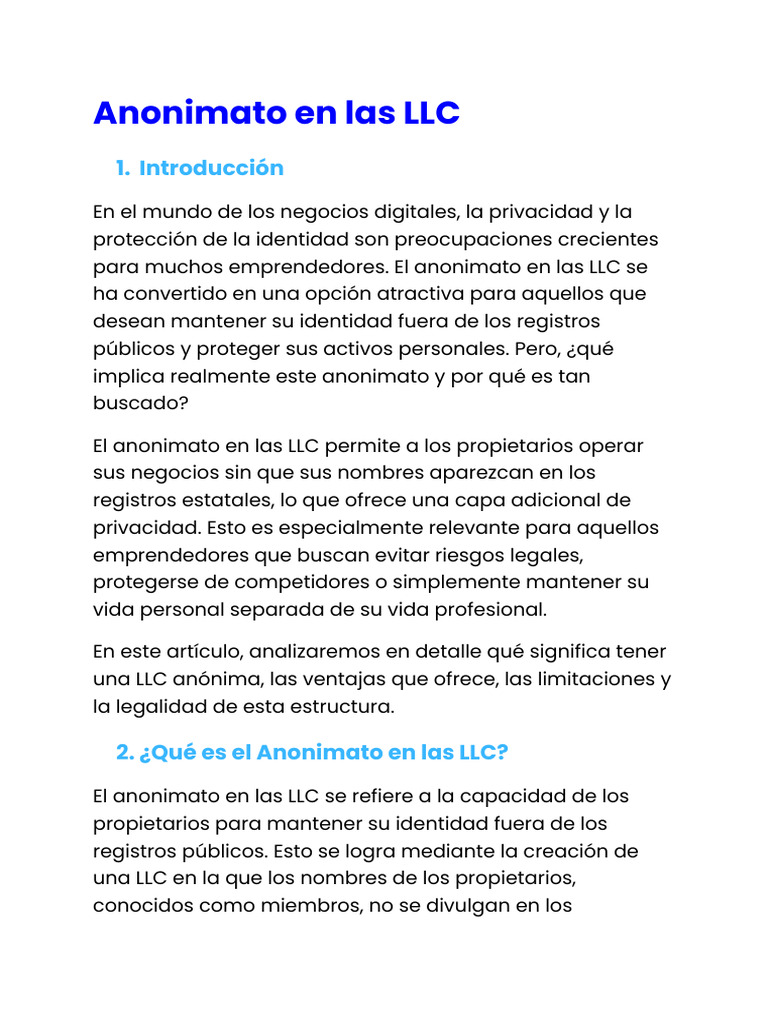 Ventajas del Anonimato en LLCs | PDF | Anonimato
