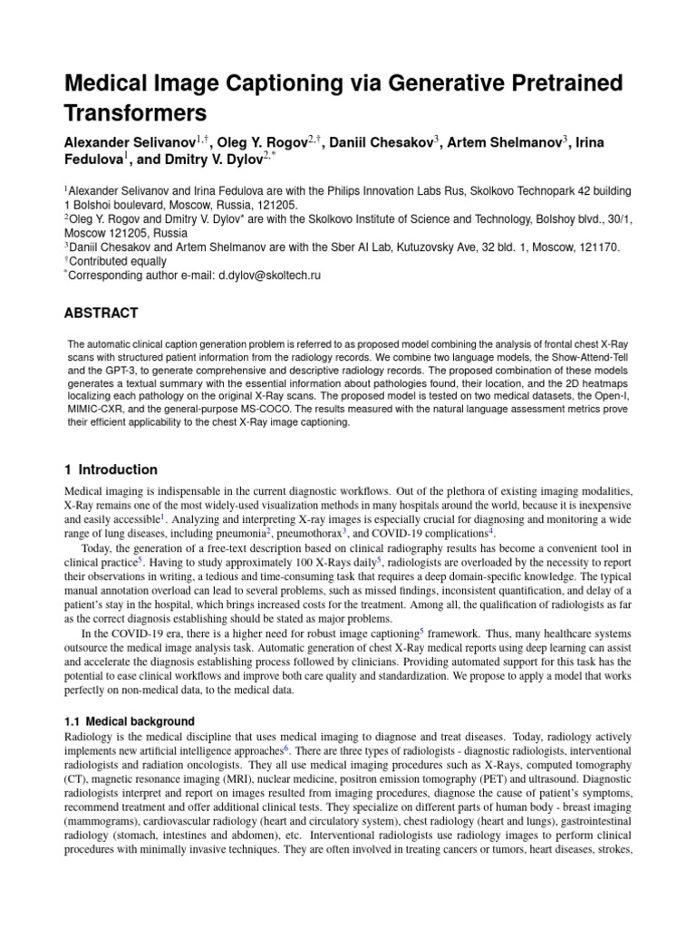 Medical Image Captioning Via Generative Pretrained | PDF | Radiology | Medical Imaging