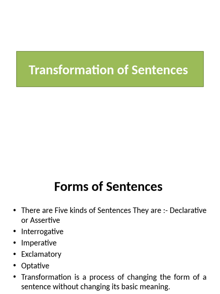 Transformation of Sentence Types and Rules | PDF | Linguistic Typology ...