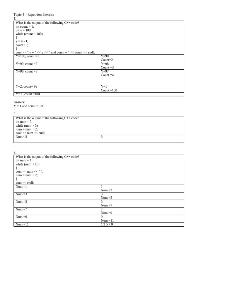 Topic 4 - Repetition Exercise | PDF | Computer Programming | Software Engineering