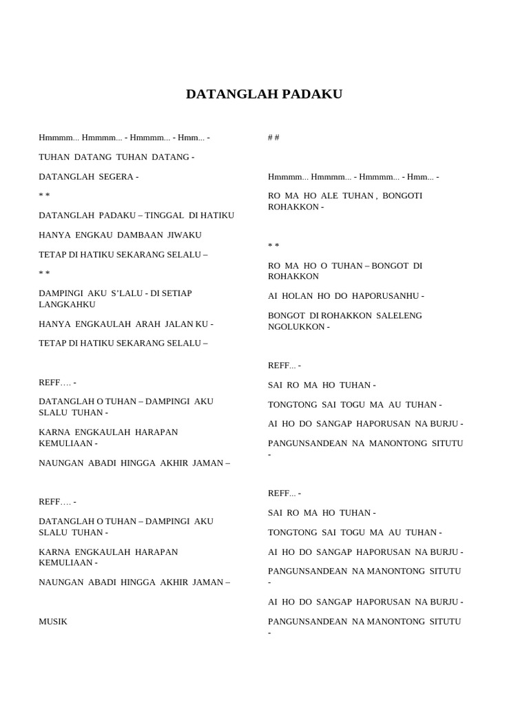 Lirik DATANGLAH PADAKU | PDF
