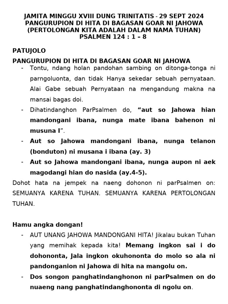 Jamita Minggu XVIII Dung Trinitatis | PDF