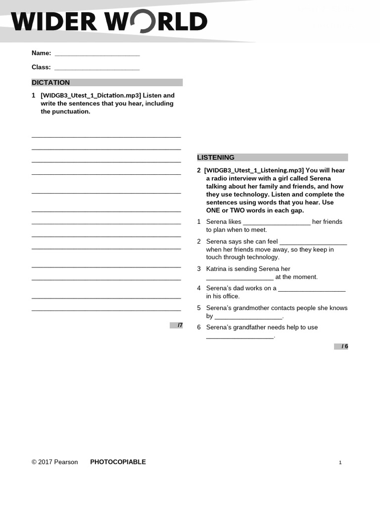 Wider World 3 Unit 1 Test Skills | PDF