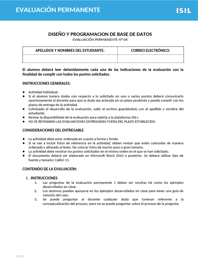 Evaluacion Permanente 4(ISIL) | PDF | Bases de datos | Software