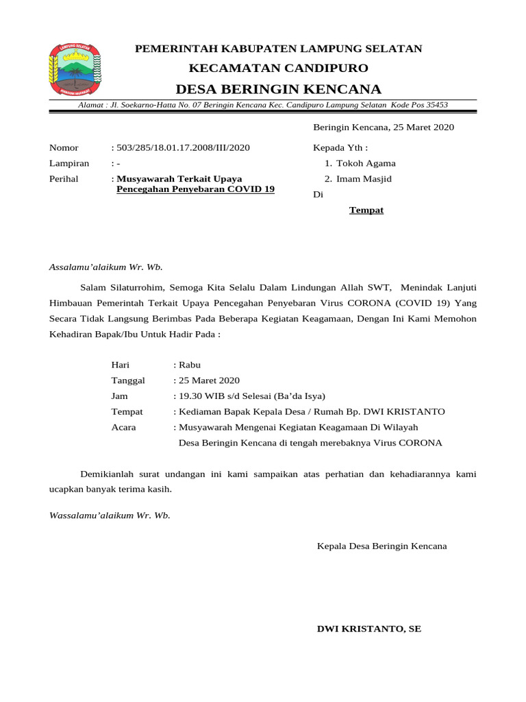 Undangan Musyawarah CORONA | PDF