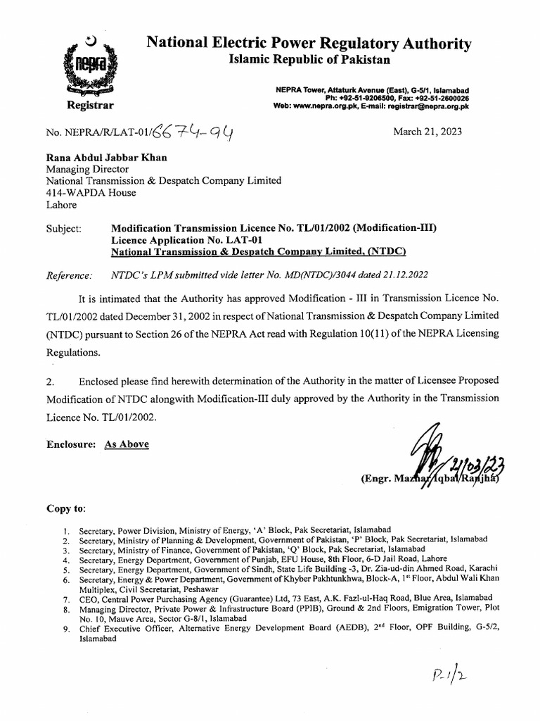 NTDC Transmission Licence Modification III | PDF | License | Electric ...