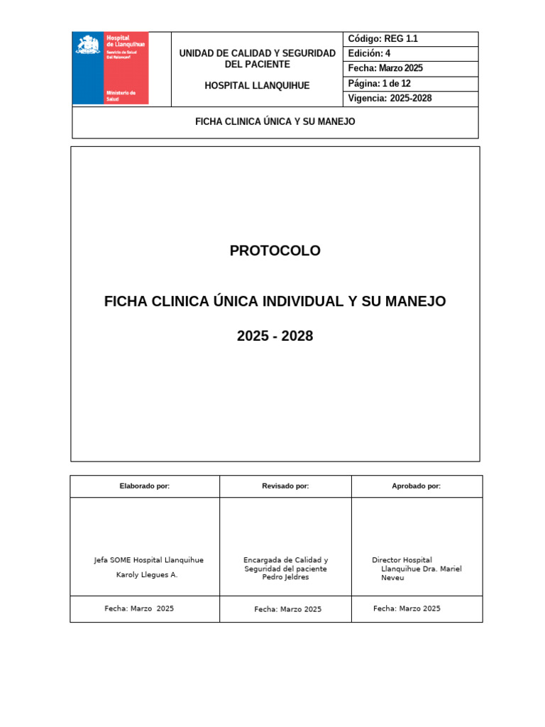 Protocolo de Ficha Clínica Única 2025-2028 | PDF | Historial médico | Hospital