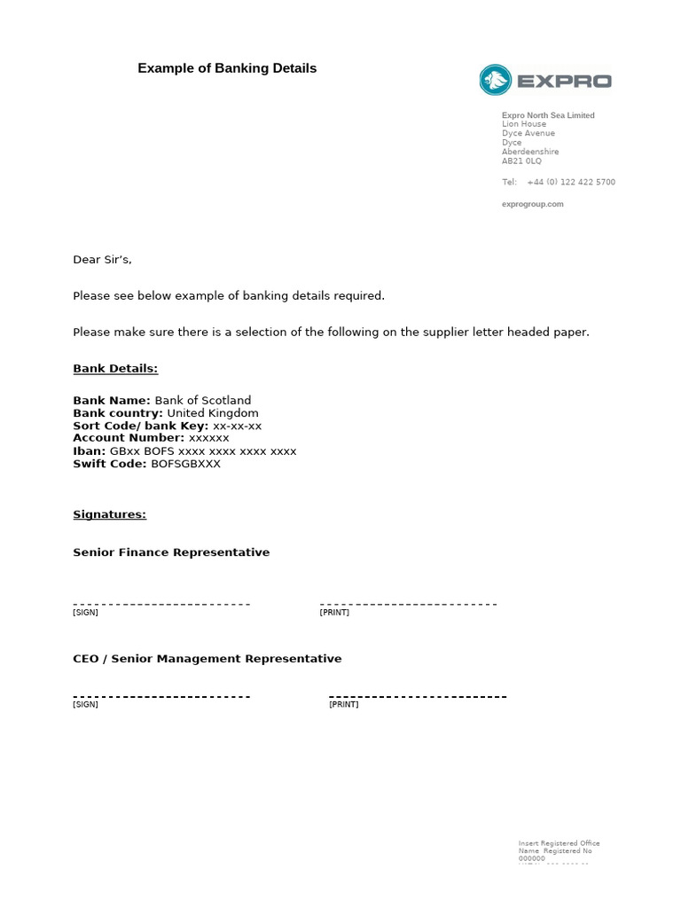 Letter - Headed - Banking - Details Template | PDF