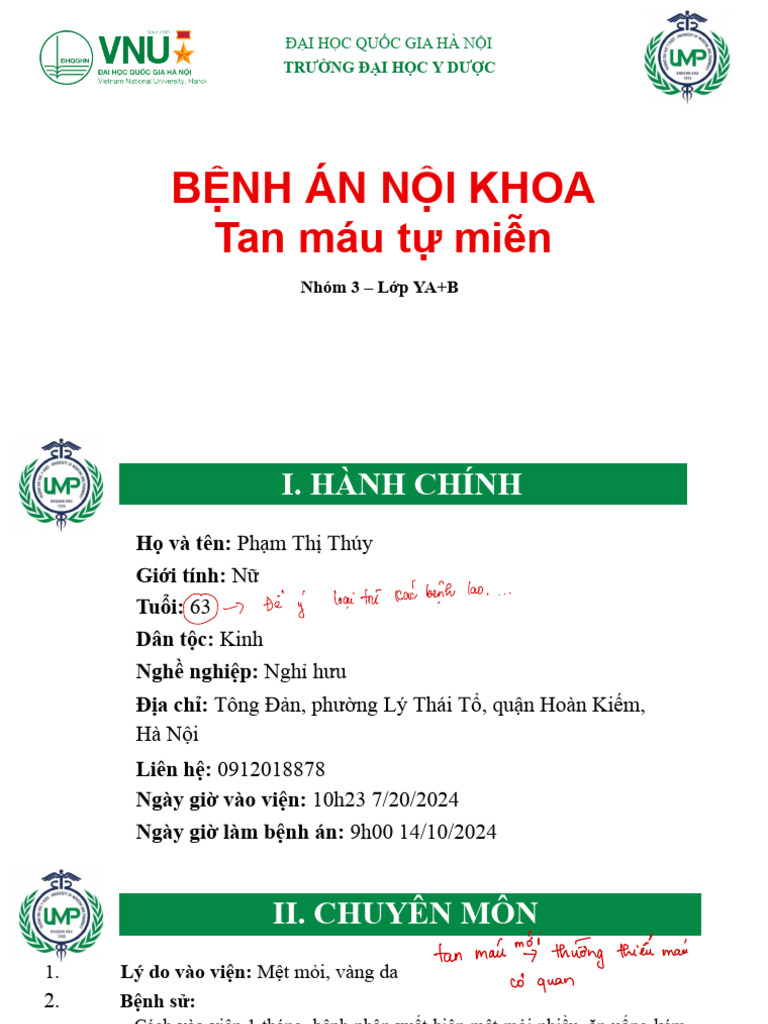 Bệnh Án Tan Máu Tự Miễn | PDF