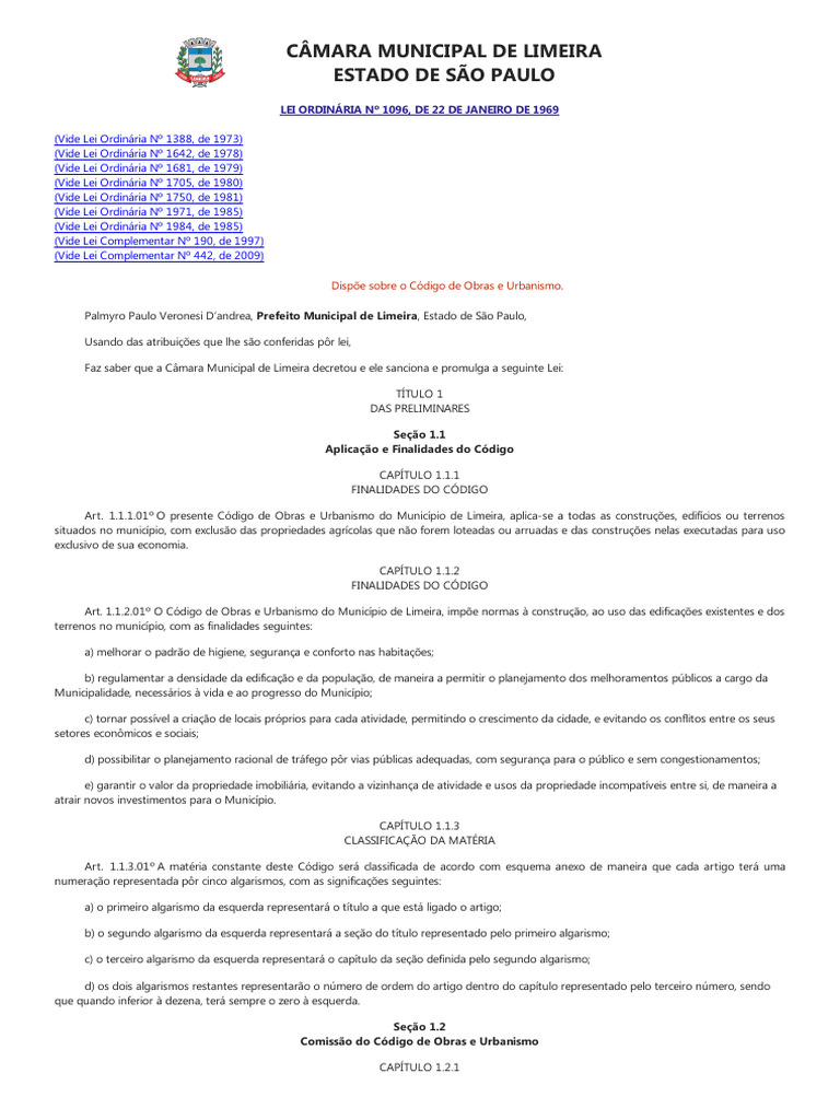 Código de Obras 1096-1969 | PDF | Propriedade privada | Prefeito