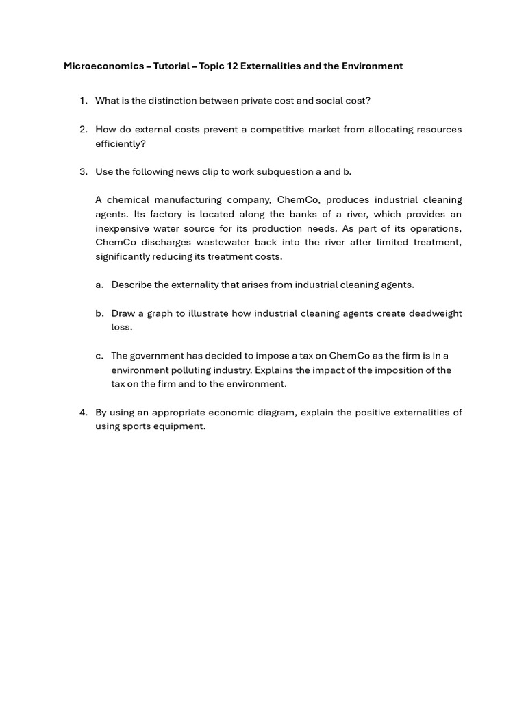 Tutorial - Topic 12 - Externalities & The Environment | PDF