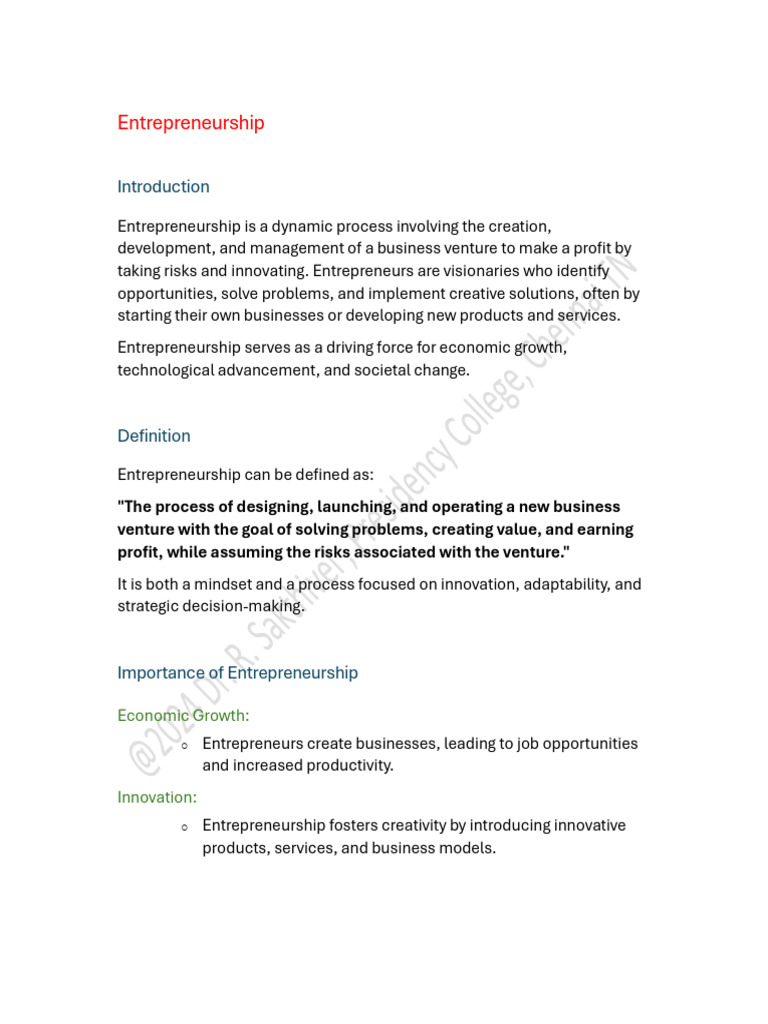 Entrepreneurship-Notes | PDF | Limited Liability Company | Entrepreneurship