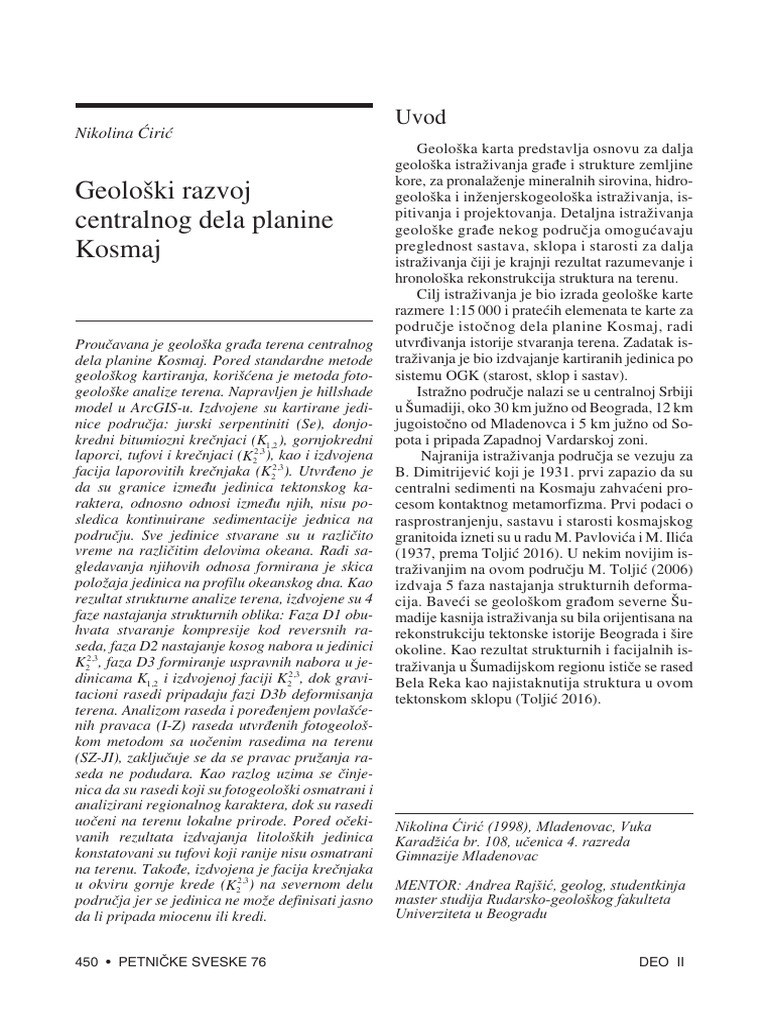 Geoloski Razvoja Planine Kosmaj | PDF