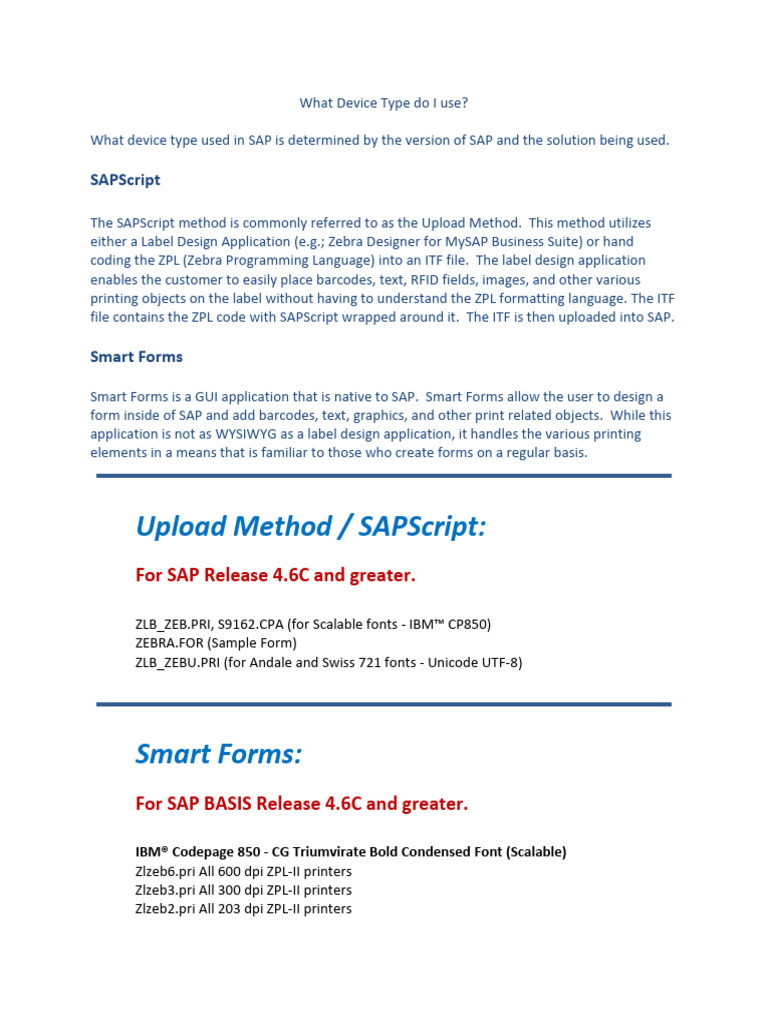 SAP Zebra Device Type Guide | PDF | Typefaces | Printer (Computing)