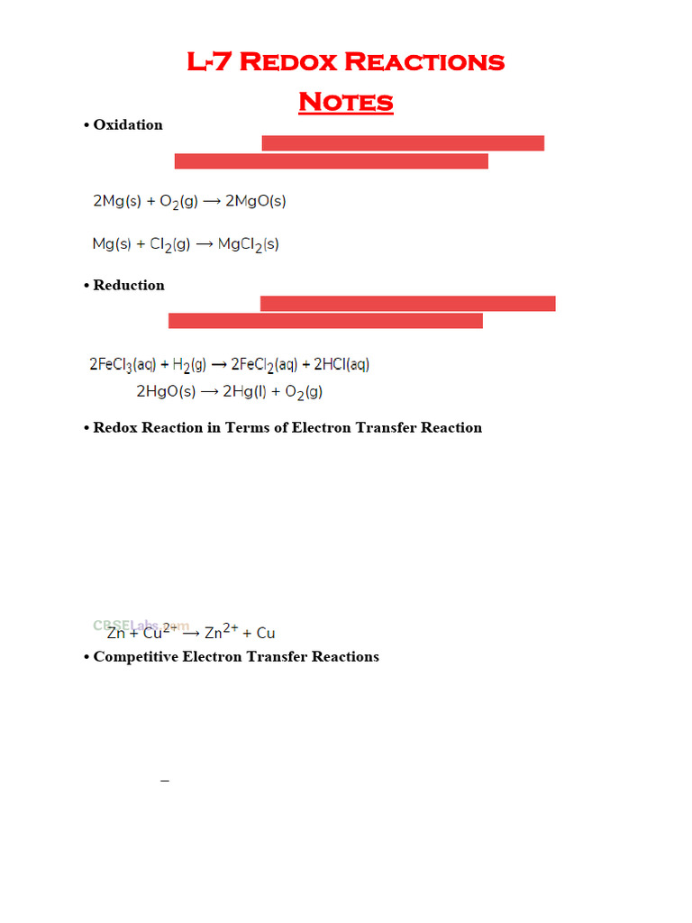 Understanding L-7 Redox Reactions | PDF | Redox | Electrochemistry