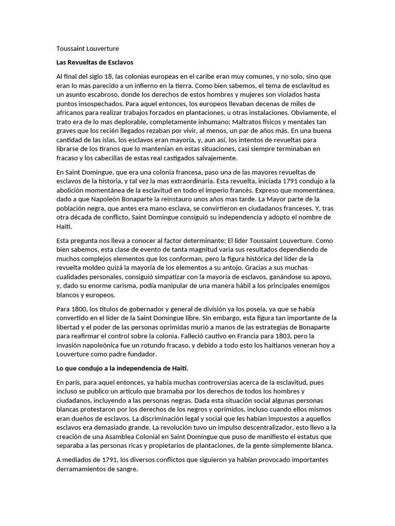 Toussaint Louverture | PDF | Esclavitud | Abolicionismo