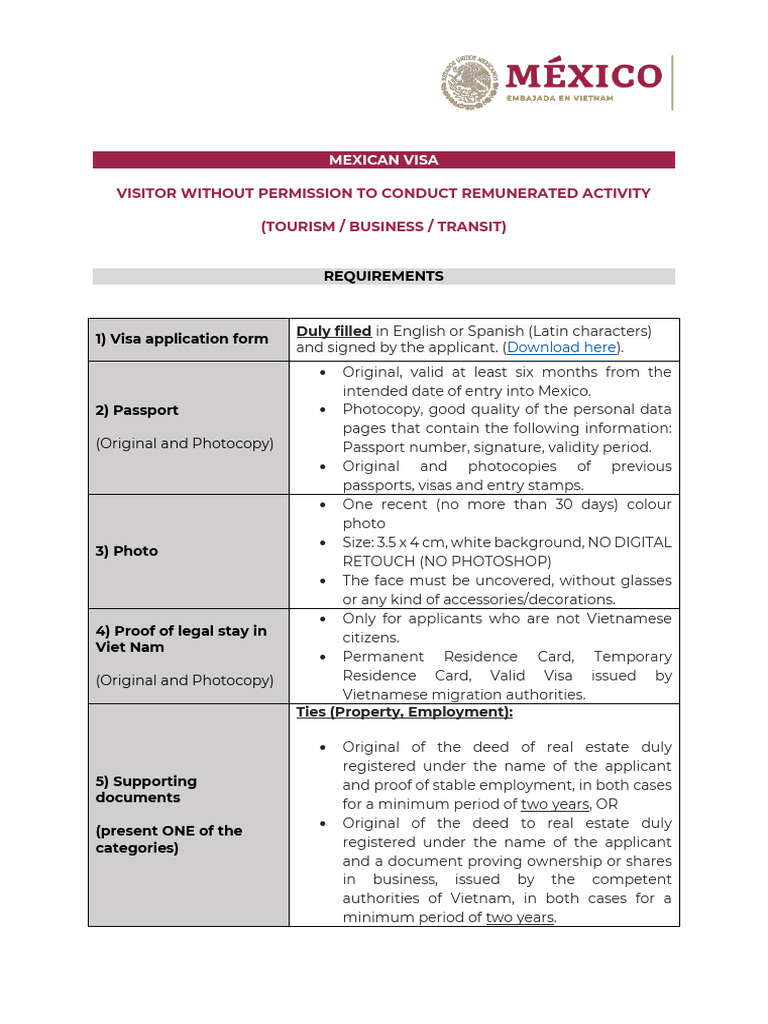 Mexican Visa Application Requirements | PDF | Travel Visa | Passport