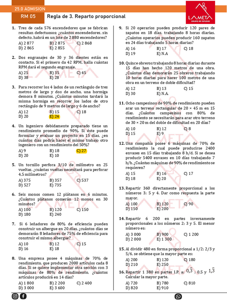 UL RM 05B - Regla de Tres. Reparto Proporcional | PDF | Herramientas ...