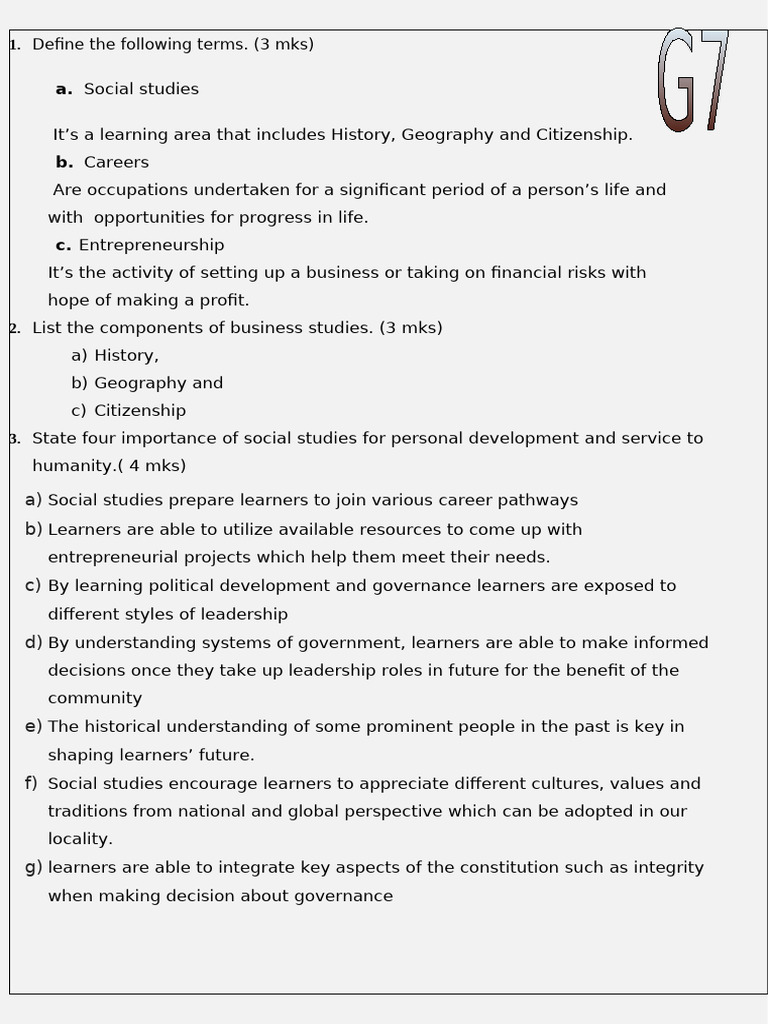 Grade 7 Social Studies Ms | PDF | Learning