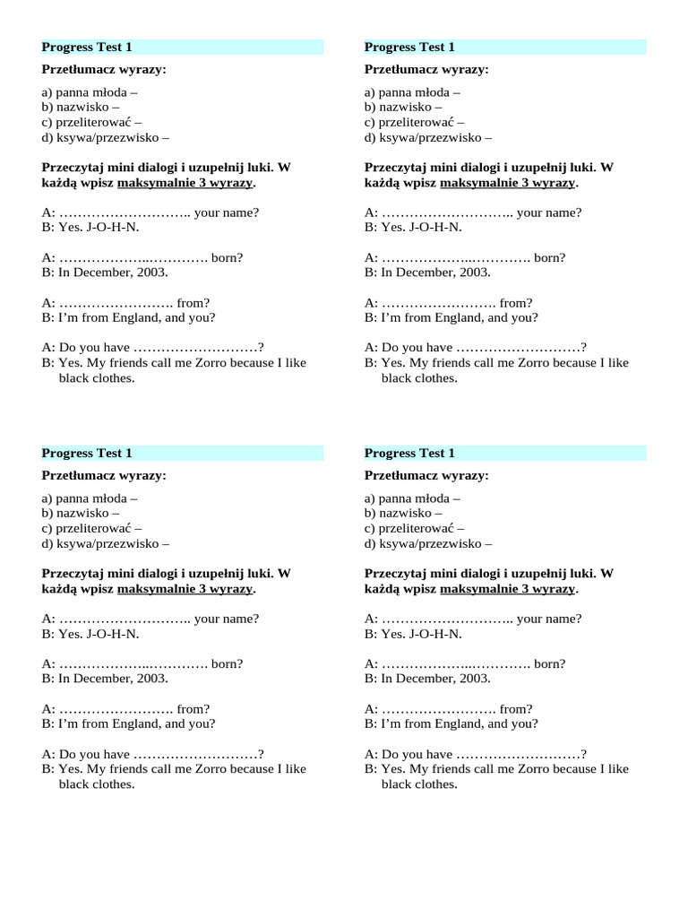 Mini Progress Test 1 | PDF
