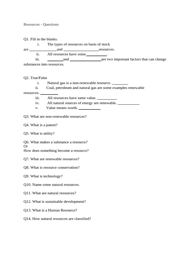 Resources - Questions | PDF