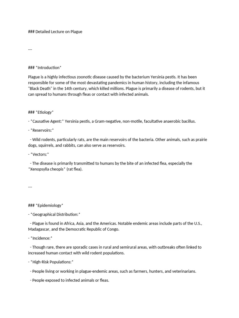 Detailed Lecture on Plague | PDF | Plague (Disease) | Pneumonia