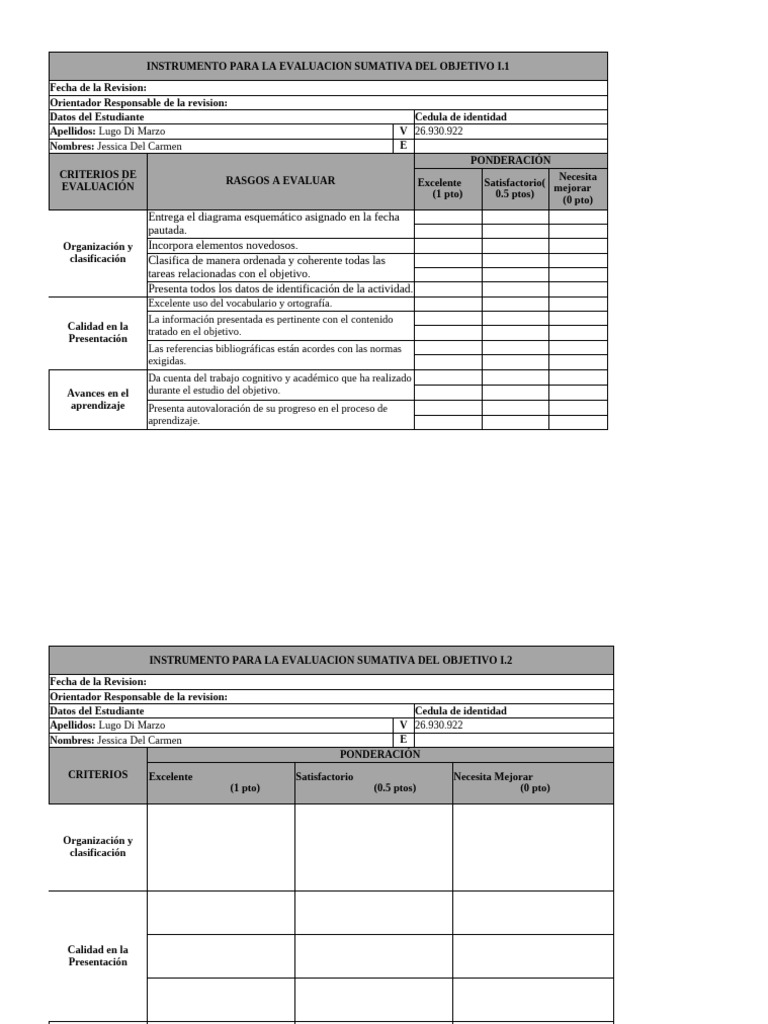 Instrumento para La Evaluacion Sumativa Unidad I | PDF | Evaluación ...