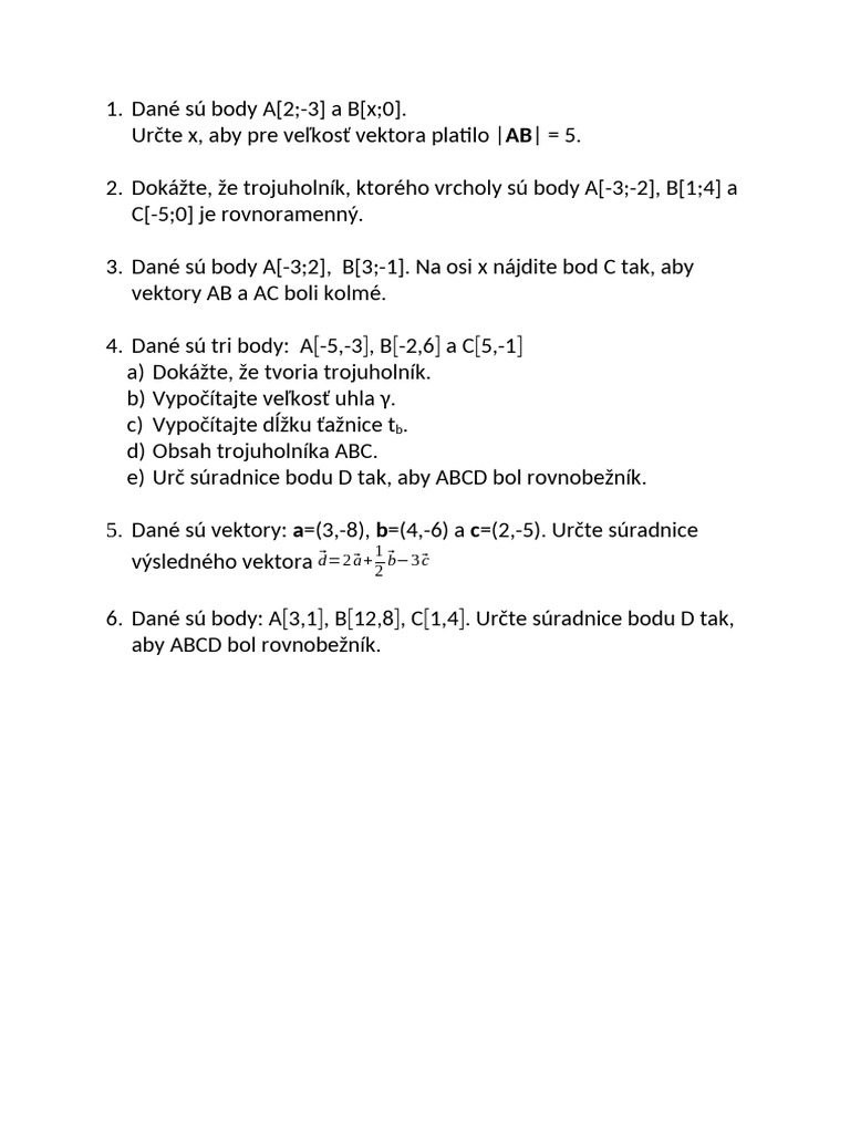09 Vektory - Opakovanie Pred Písomkou II | PDF