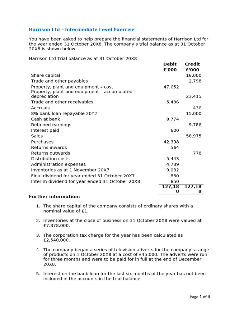 E2_Week 1 - Harrison Ltd - Intermediate Level | PDF | Debits And ...