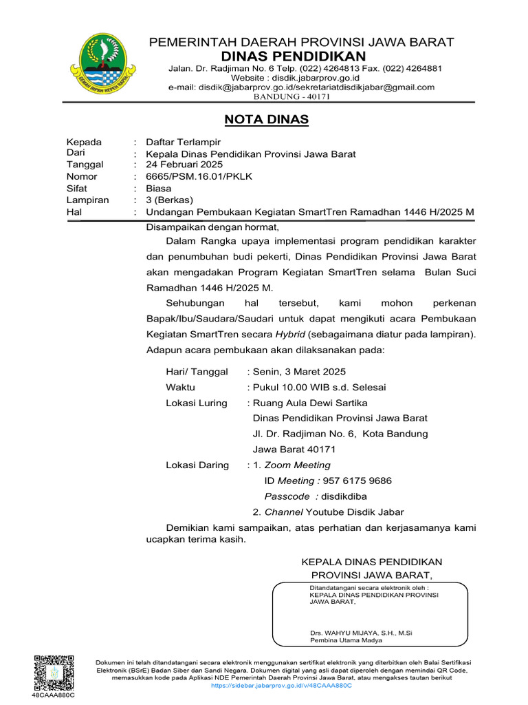 NOTA DINAS Nota Dinas Undangan Pembukaan Kegiatan SMARTTREN 2025 ...