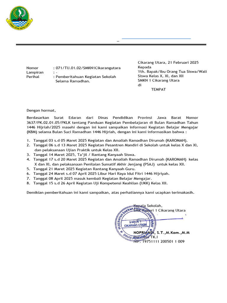 Surat Pemberitahuan Awal Ramadhan 1446h 2025m | PDF