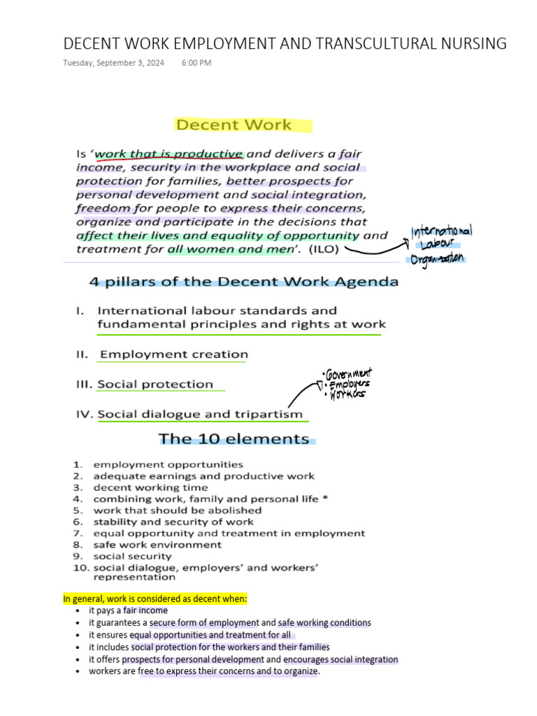 Decent Work Employment and Transcultural Nursing: Tuesday, September 3 ...