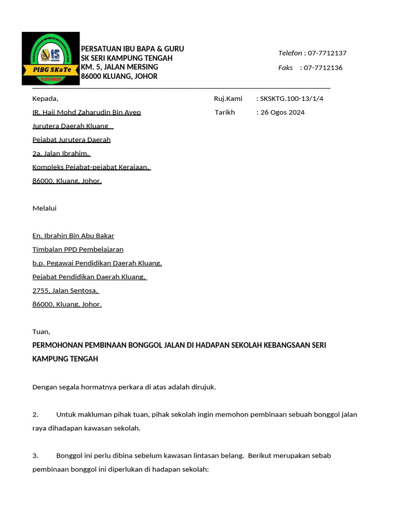 Surat Mohon Bonggol Jalan | PDF