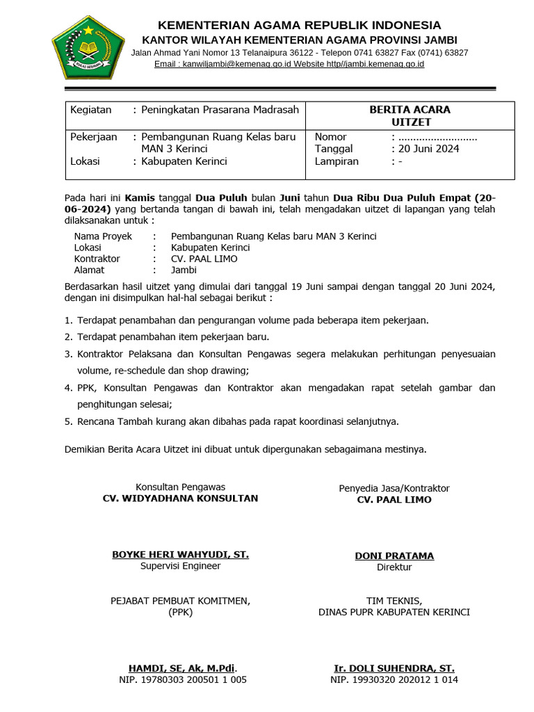 Berita Acara Uitzet | PDF