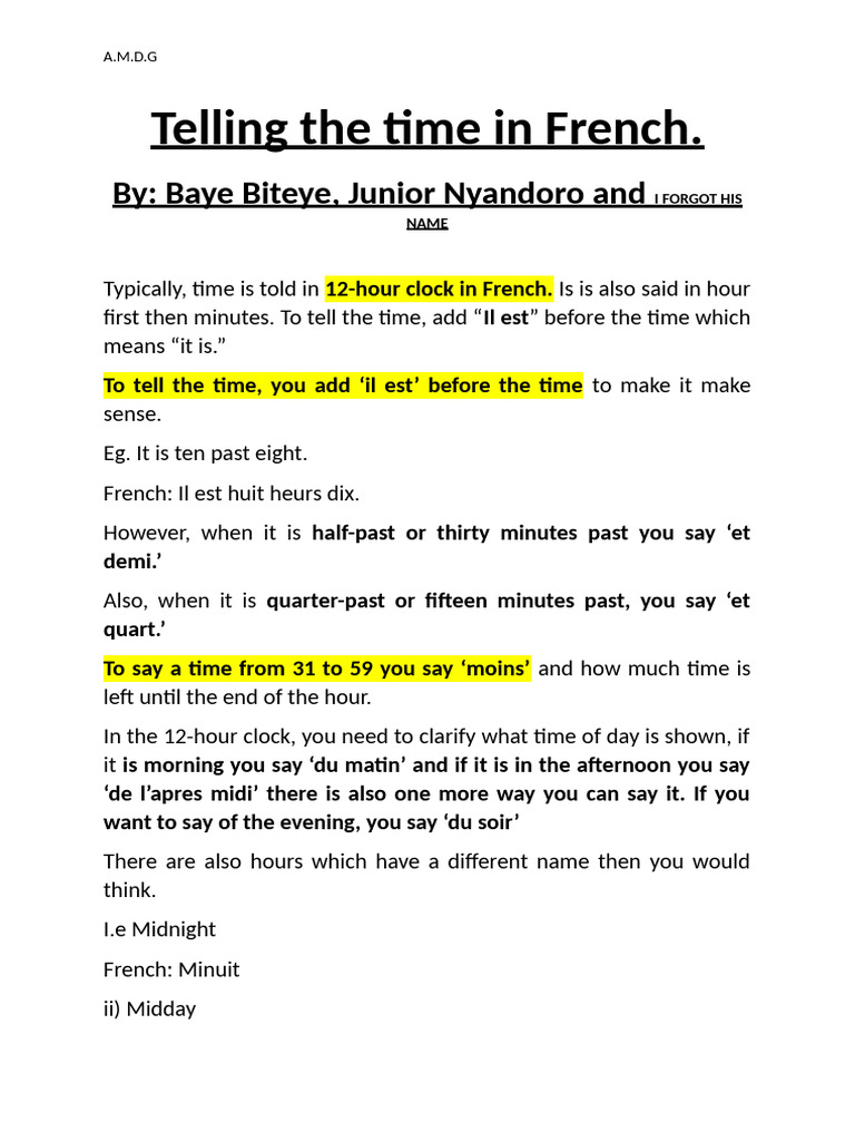 Telling The Time in French | PDF