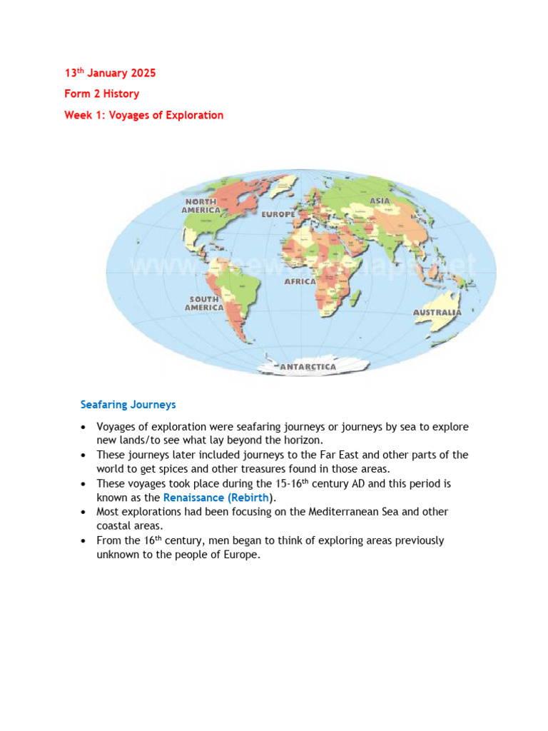 Form 2 History Week 1 Notes | PDF