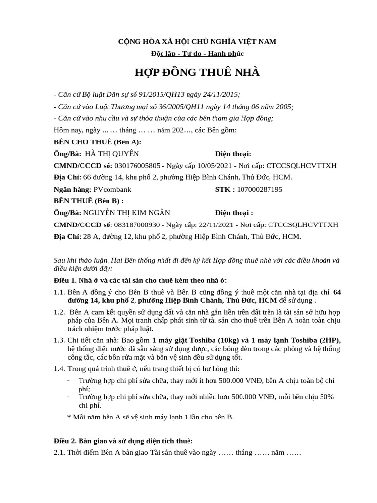 HĐ Thuê Nha | PDF