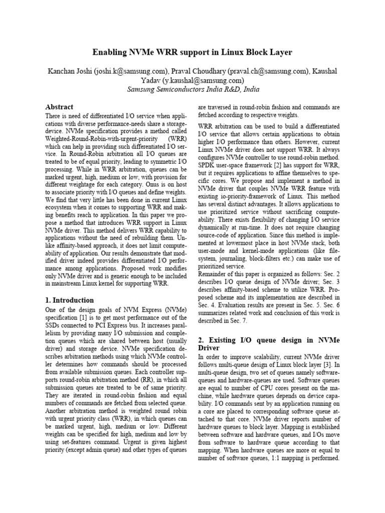 NVMe WRR Support in Linux Drivers | PDF | Device Driver | Scheduling ...