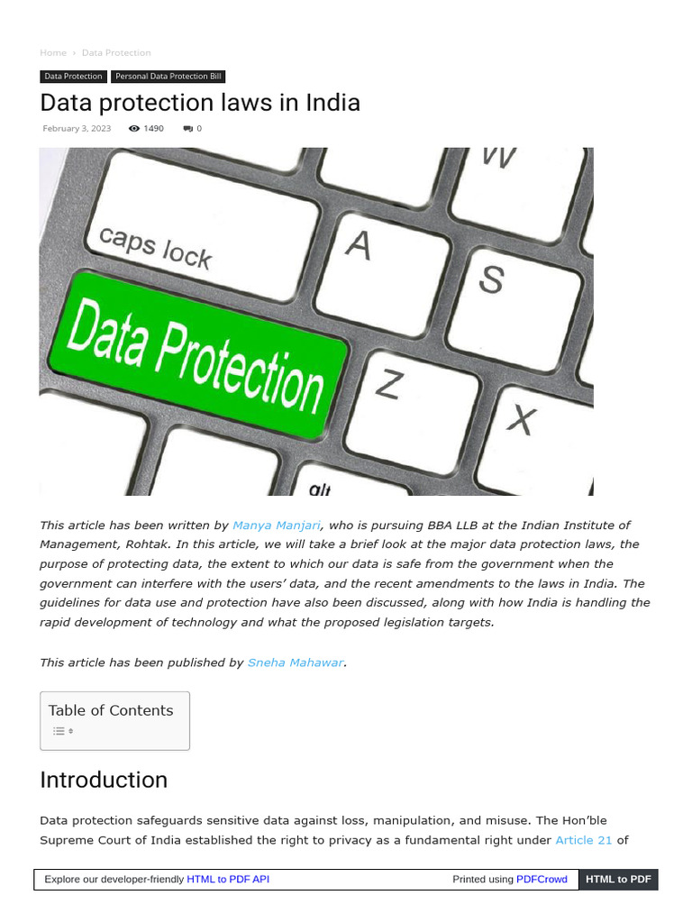 Overview of Data Protection Laws in India | PDF | Privacy | Computer ...