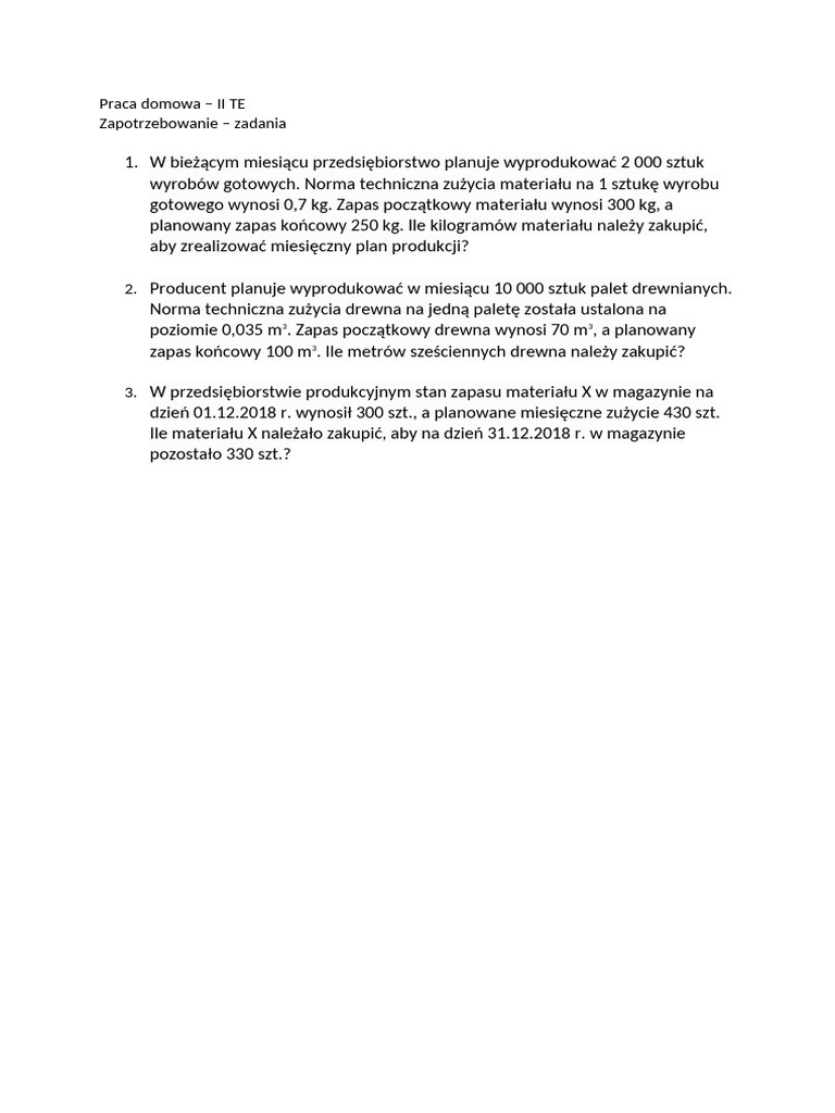 Praca Domowa-Zapotrzebowanie 3 | PDF