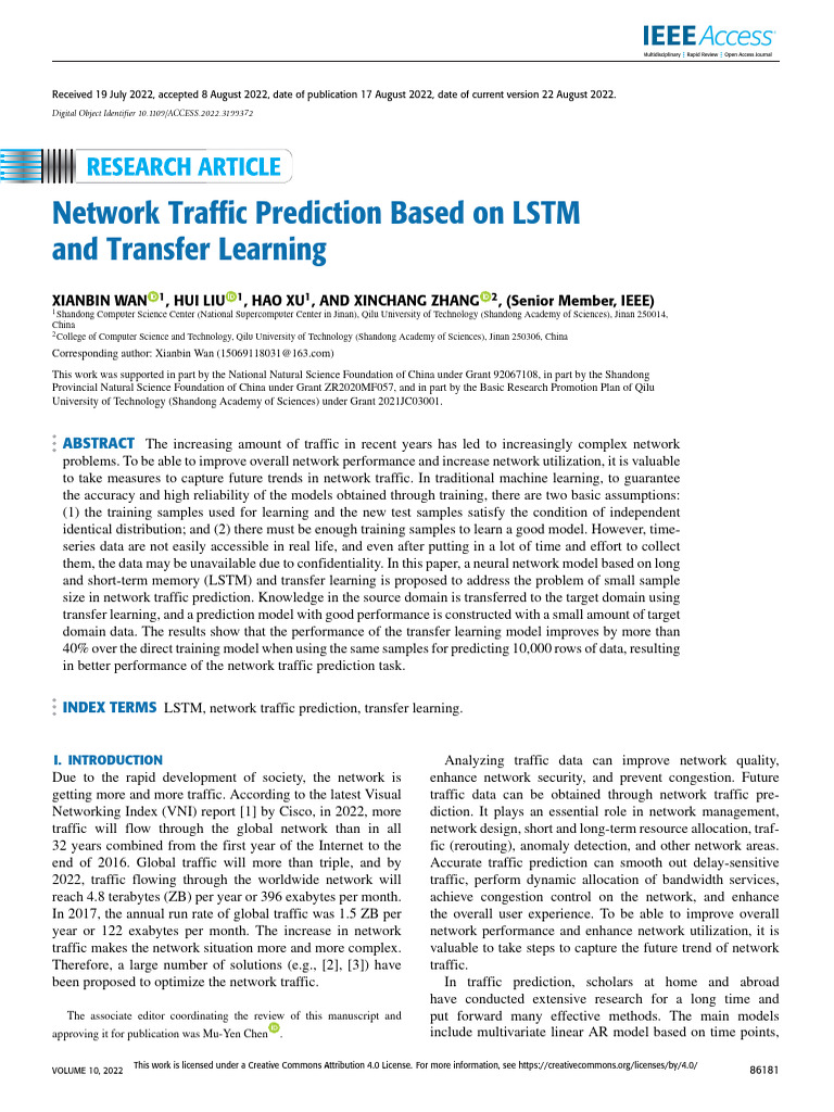 Network Traffic Prediction Based On LSTM and Transfer Learning | PDF ...