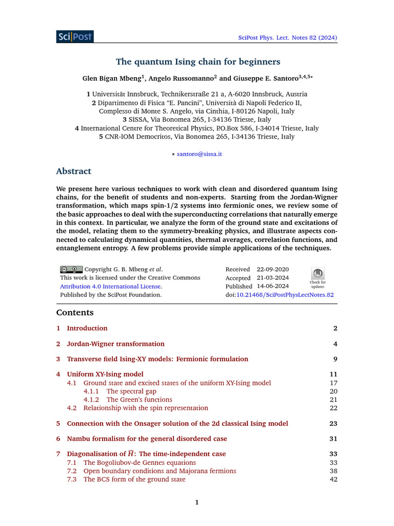 The Quantum Ising Chain For Beginners | PDF | Spin (Physics) | Quantum ...